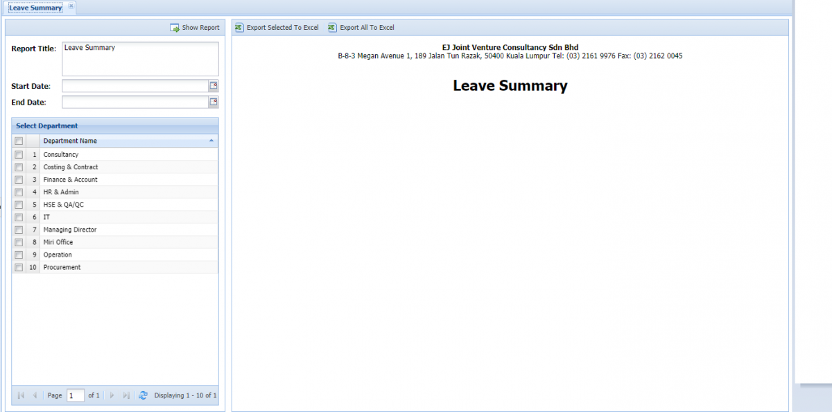 Leave Summary - EJ Joint Venture Sdn Bhd